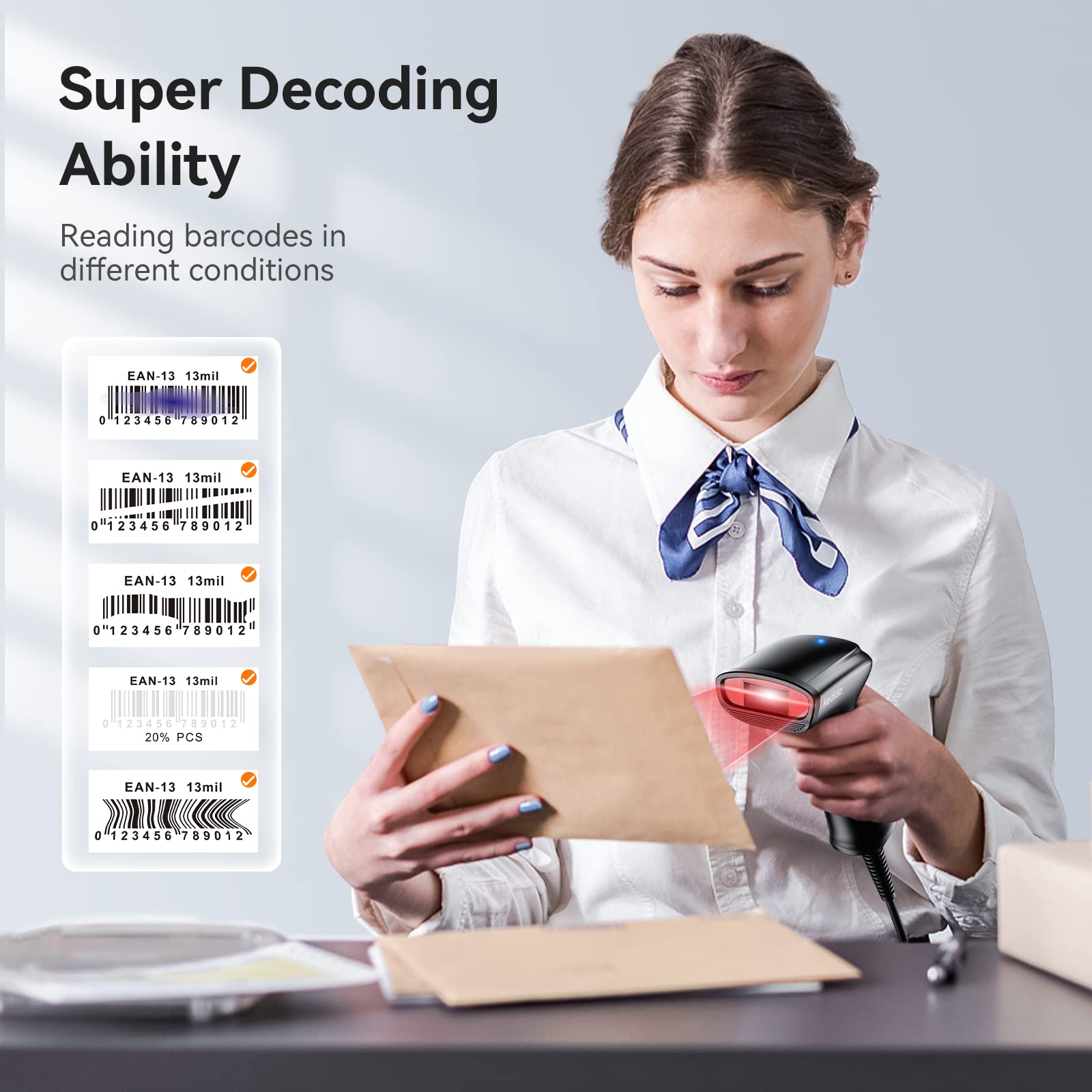 Kedida Barcode Scanner, Handheld Inventory 1D Bar Code Scanners for Computer, Automatic Label UPC EAN Reader with 6ft/2m Long USB Cable Used for Supermarket Warehouse Library and More