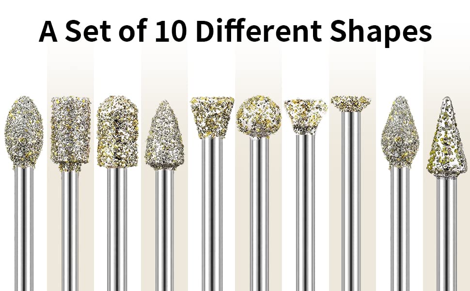30Pcs Diamond Grinding Burr Drill Bit Stone Carving Rotary Tool Accessories Polishing Mix Set with 1/8 inch Shank, Diamond Coated Burr Bits Universal for Stone Glass Ceramics Engraving DIY Grinding
