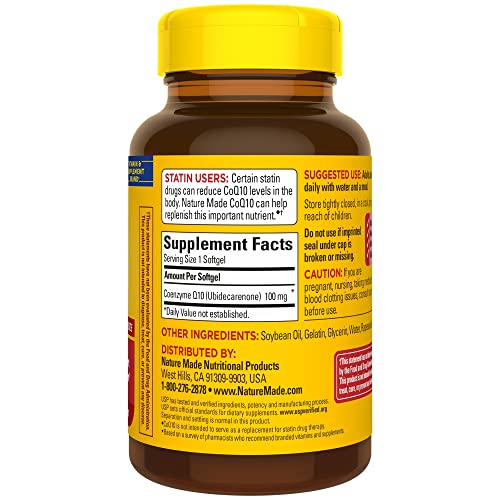 Nature Made CoQ10 100 mg, Dietary Supplement for Heart Health Support, 120 Softgels, 120 Day Supply