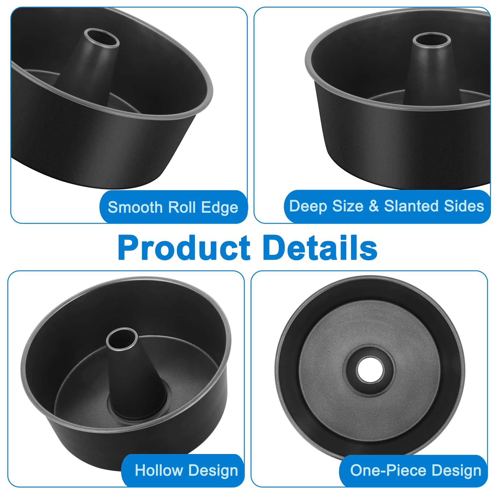 TeamFar 10 Inch Angel Food Cake Pan, Non-Stick Coating Stainless Steel Core Pound Cake Pan with Tube, for Home/Kitchen, Healthy & Heatproof, One-piece & Hollow Design, Release& Clean Easily