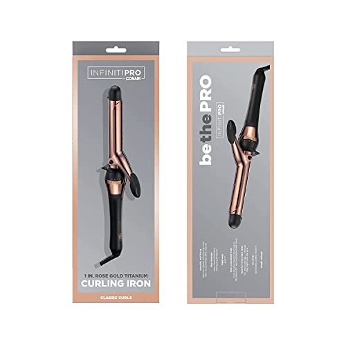 INFINITIPRO BY CONAIR Rose Gold Titanium 1-Inch Curling Iron, 1-inch barrel produces classic curls – for use on short, medium, and long hair