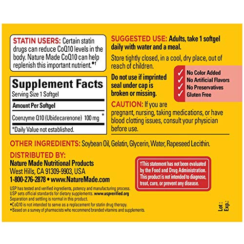Nature Made CoQ10 100 mg, Dietary Supplement for Heart Health Support, 120 Softgels, 120 Day Supply