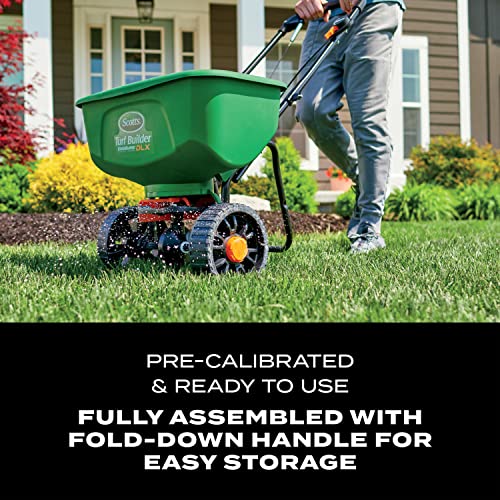 Scotts Turf Builder EdgeGuard DLX Broadcast Spreader - Holds Up to 15,000 sq. ft. of Lawn Product Green