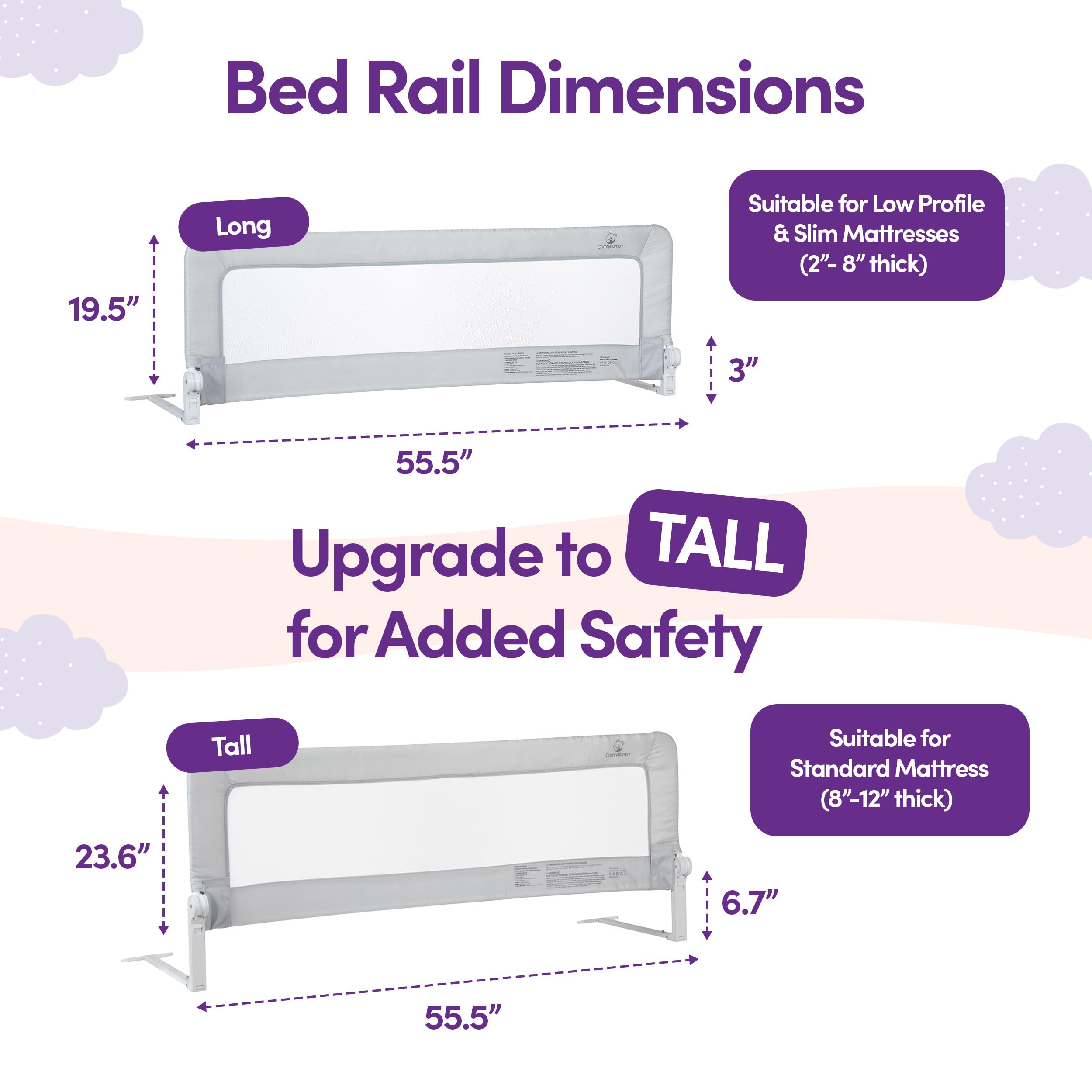 Bed Rail for Toddlers - Extra Long Toddler Bedrail Guard for Kids Twin, Double, Full Size Queen & King Mattress - Baby Bed Rails for Children (Grey XL)