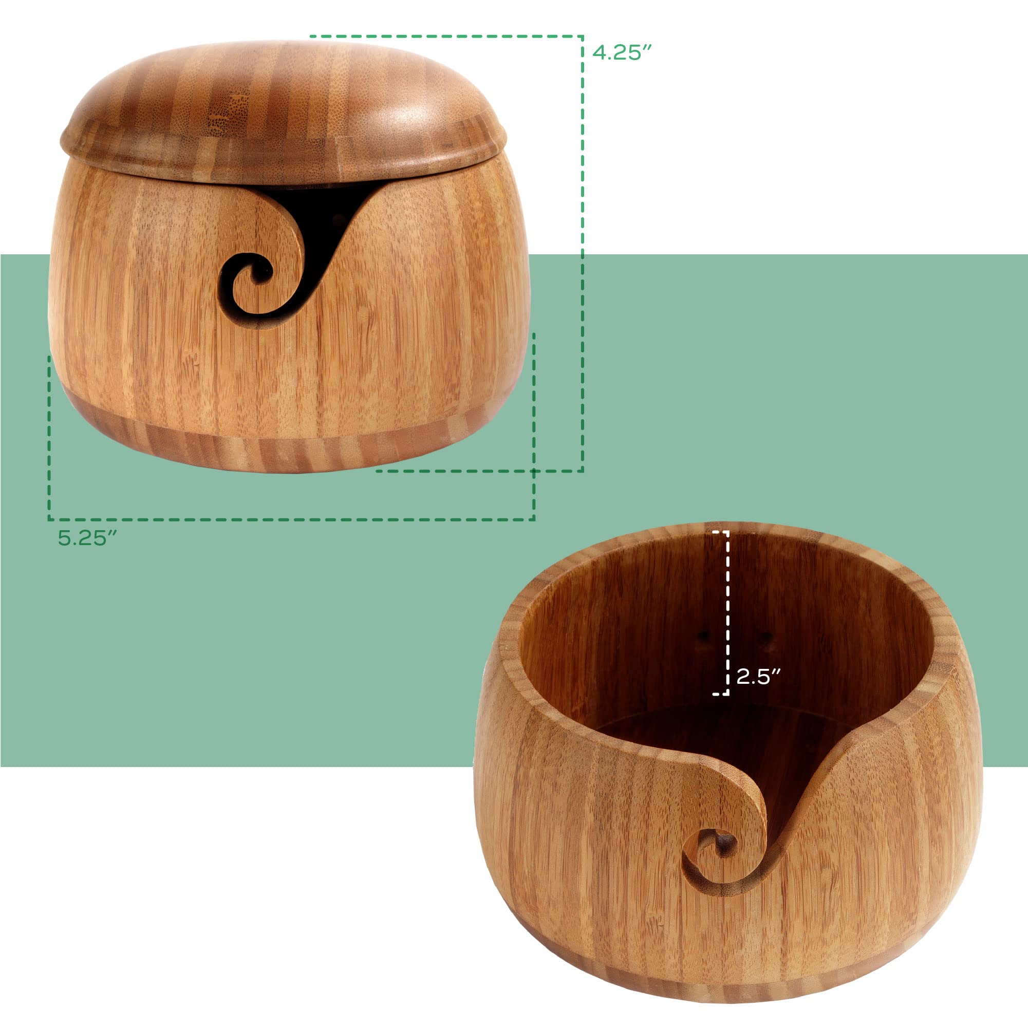 JubileeYarn Bamboo Yarn Bowl with Removable Lid + Embroidery Scissors Combo - Carbonized Brown Bowl