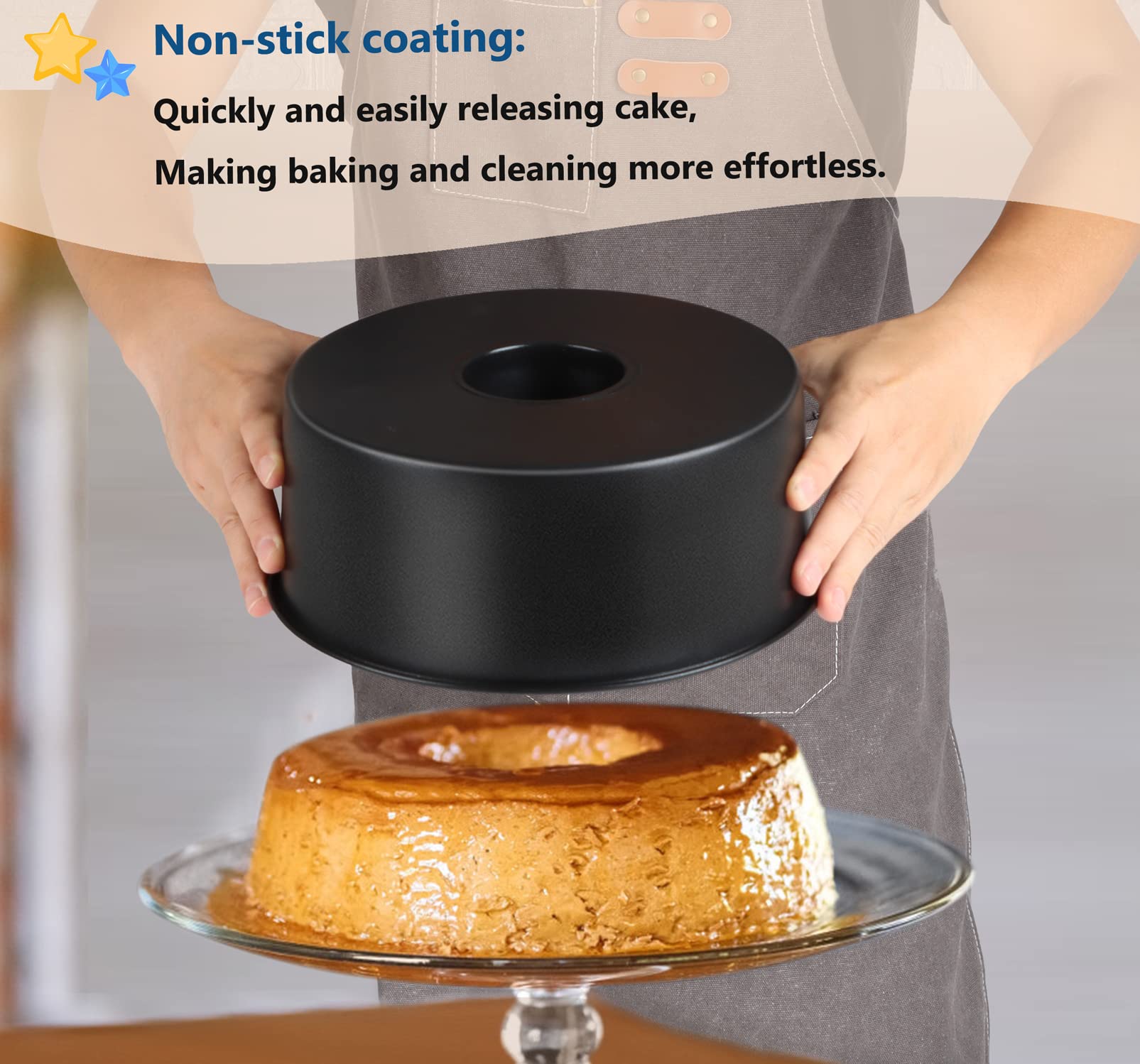 TeamFar 10 Inch Angel Food Cake Pan, Non-Stick Coating Stainless Steel Core Pound Cake Pan with Tube, for Home/Kitchen, Healthy & Heatproof, One-piece & Hollow Design, Release& Clean Easily