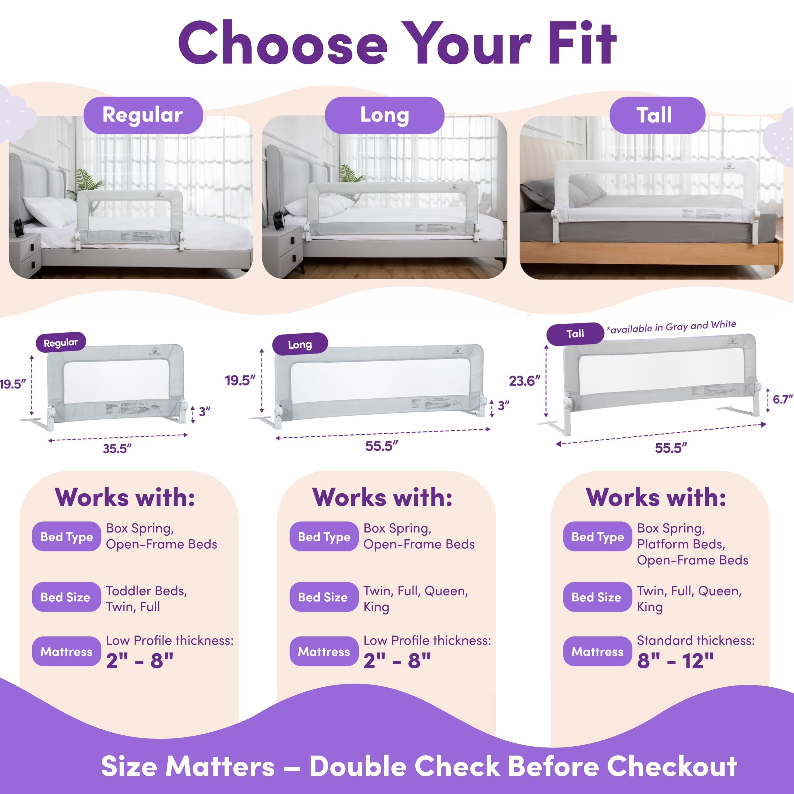 Bed Rail for Toddlers - Extra Long Toddler Bedrail Guard for Kids Twin, Double, Full Size Queen & King Mattress - Baby Bed Rails for Children (Grey XL)