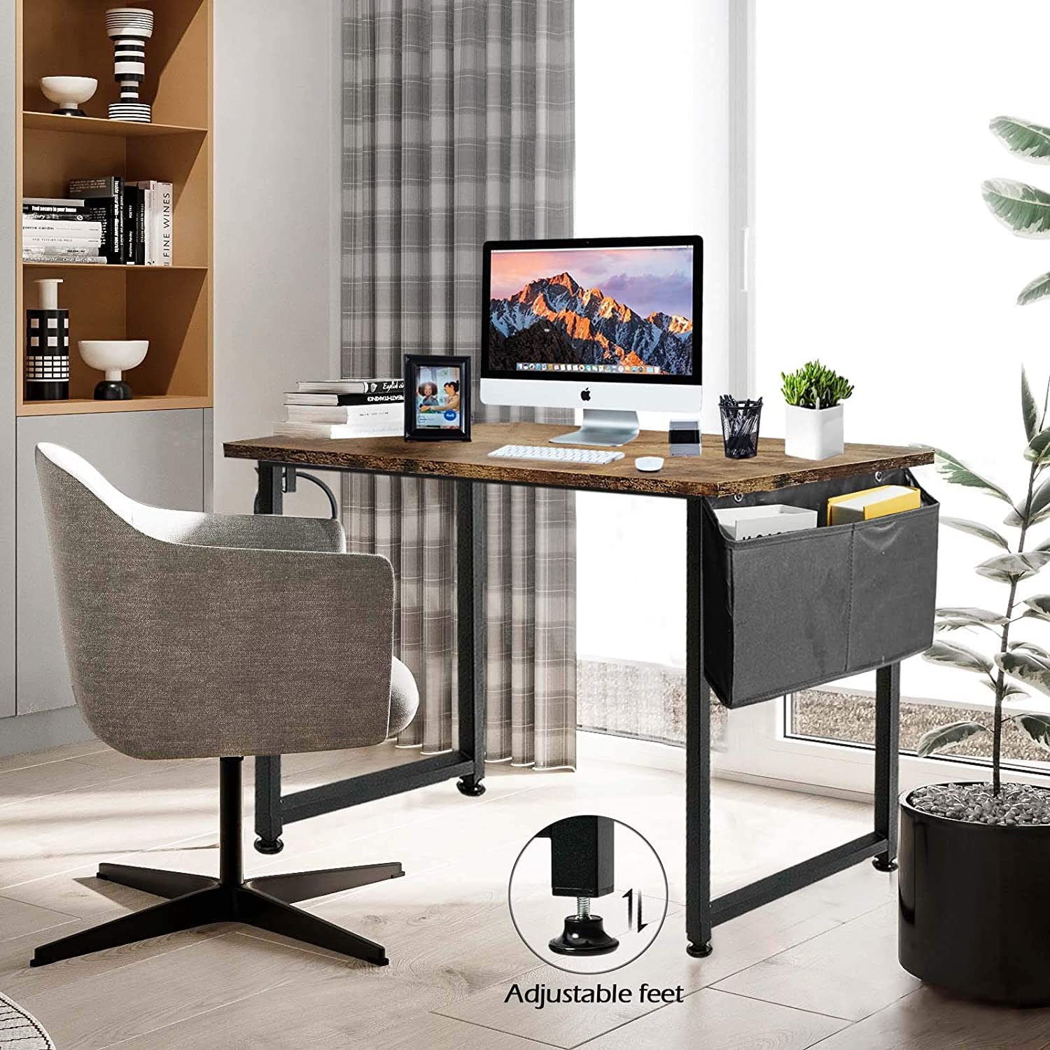 Lufeiya Small Computer Desk White Writing Table for Home Office Small Spaces 31 Inch Modern Student Study Laptop PC Writing Desks with Storage Bag Headphone Hook,White Black