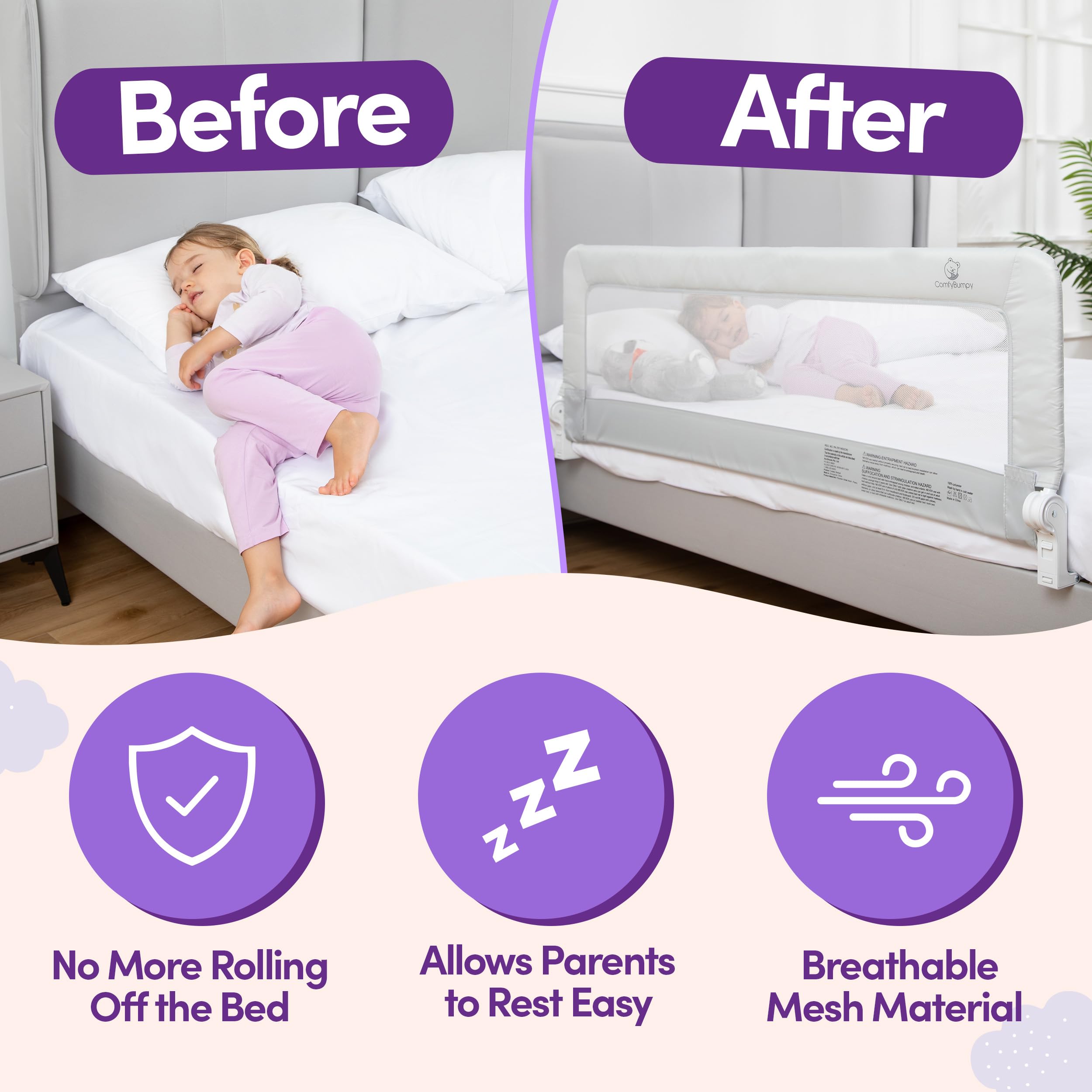 Bed Rail for Toddlers - Extra Long Toddler Bedrail Guard for Kids Twin, Double, Full Size Queen & King Mattress - Baby Bed Rails for Children (Grey XL)
