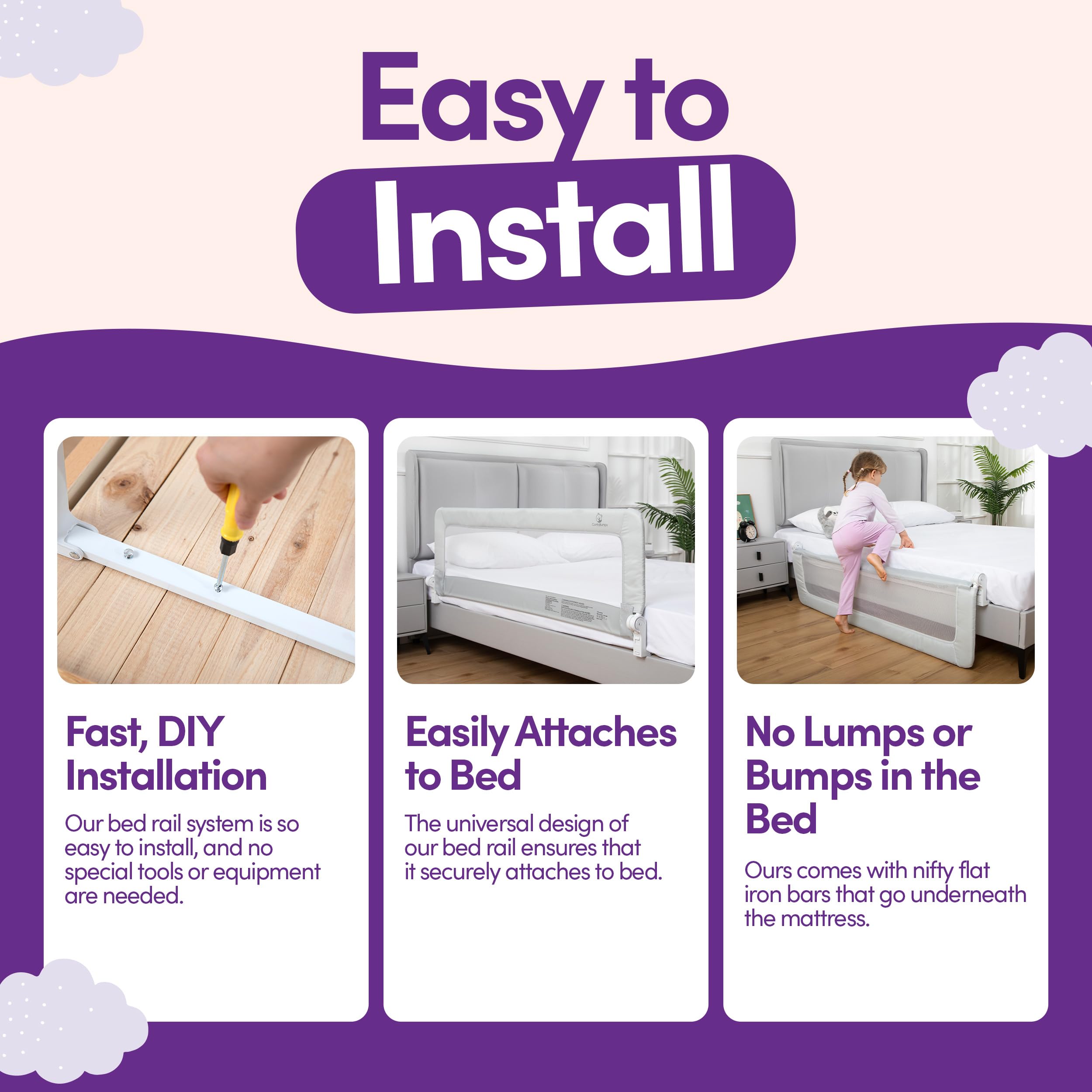 Bed Rail for Toddlers - Extra Long Toddler Bedrail Guard for Kids Twin, Double, Full Size Queen & King Mattress - Baby Bed Rails for Children (Grey XL)