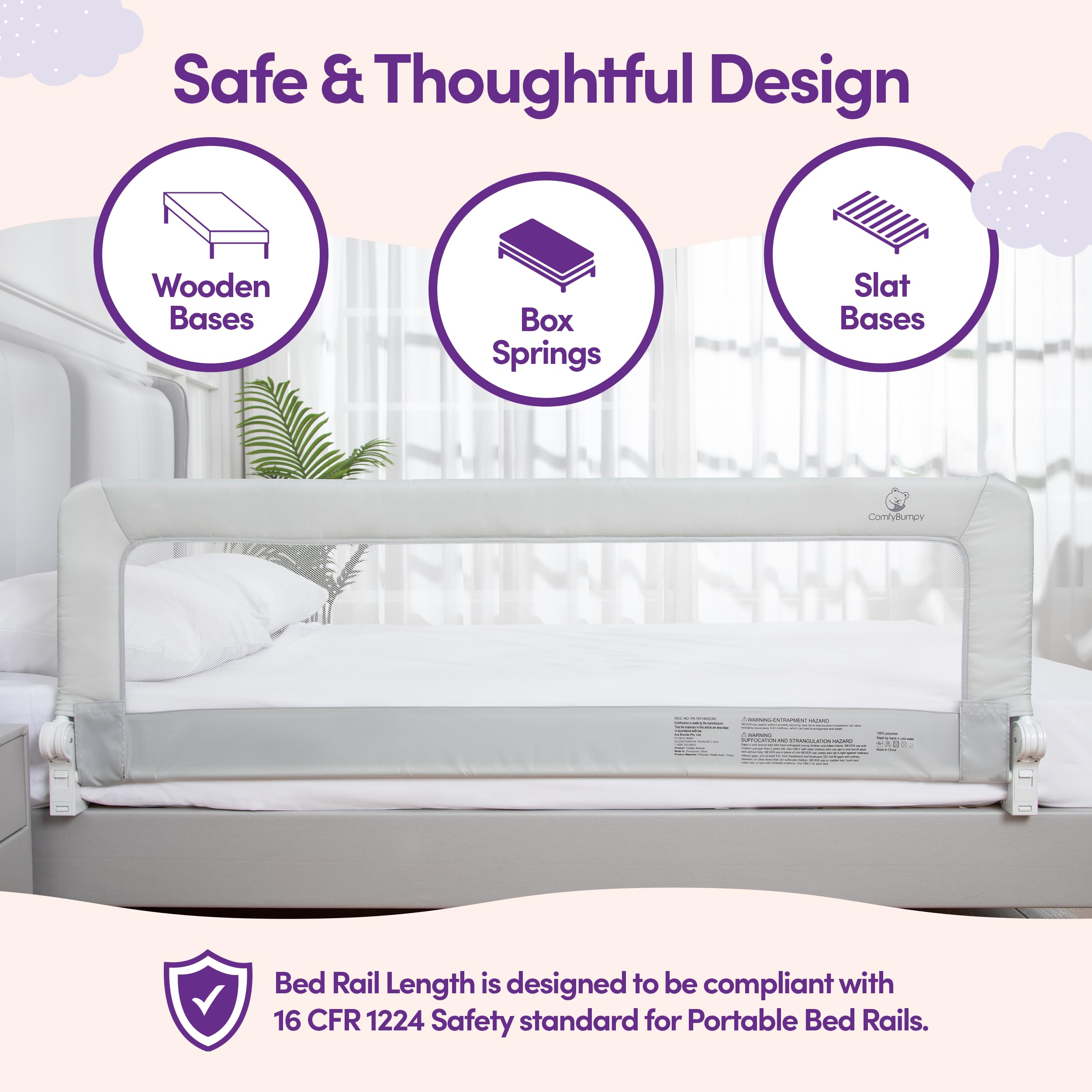 Bed Rail for Toddlers - Extra Long Toddler Bedrail Guard for Kids Twin, Double, Full Size Queen & King Mattress - Baby Bed Rails for Children (Grey XL)