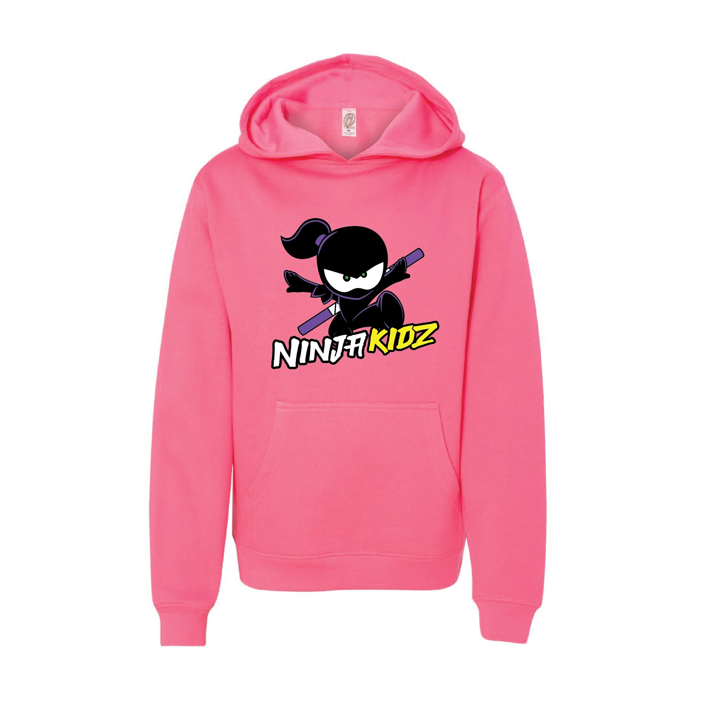 Ninja Kidz Official Original Logo Girl Pullover Hoodie, Dress your Ninja Kids in Cool Kids Clothes, Ninja Sweatshirt Merch & Girls Sweaters, Hot Pink Hoodie, Size Youth Medium