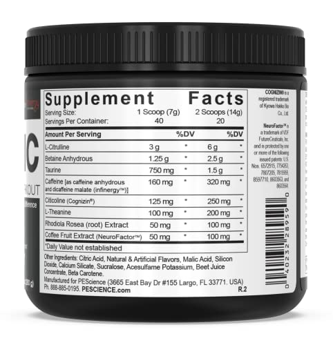 PEScience Prolific Pre Workout Powder, Sour Peach Candy, 40 Scoop, Energy Supplement with Nitric Oxide, KK Fit Signature Flavor