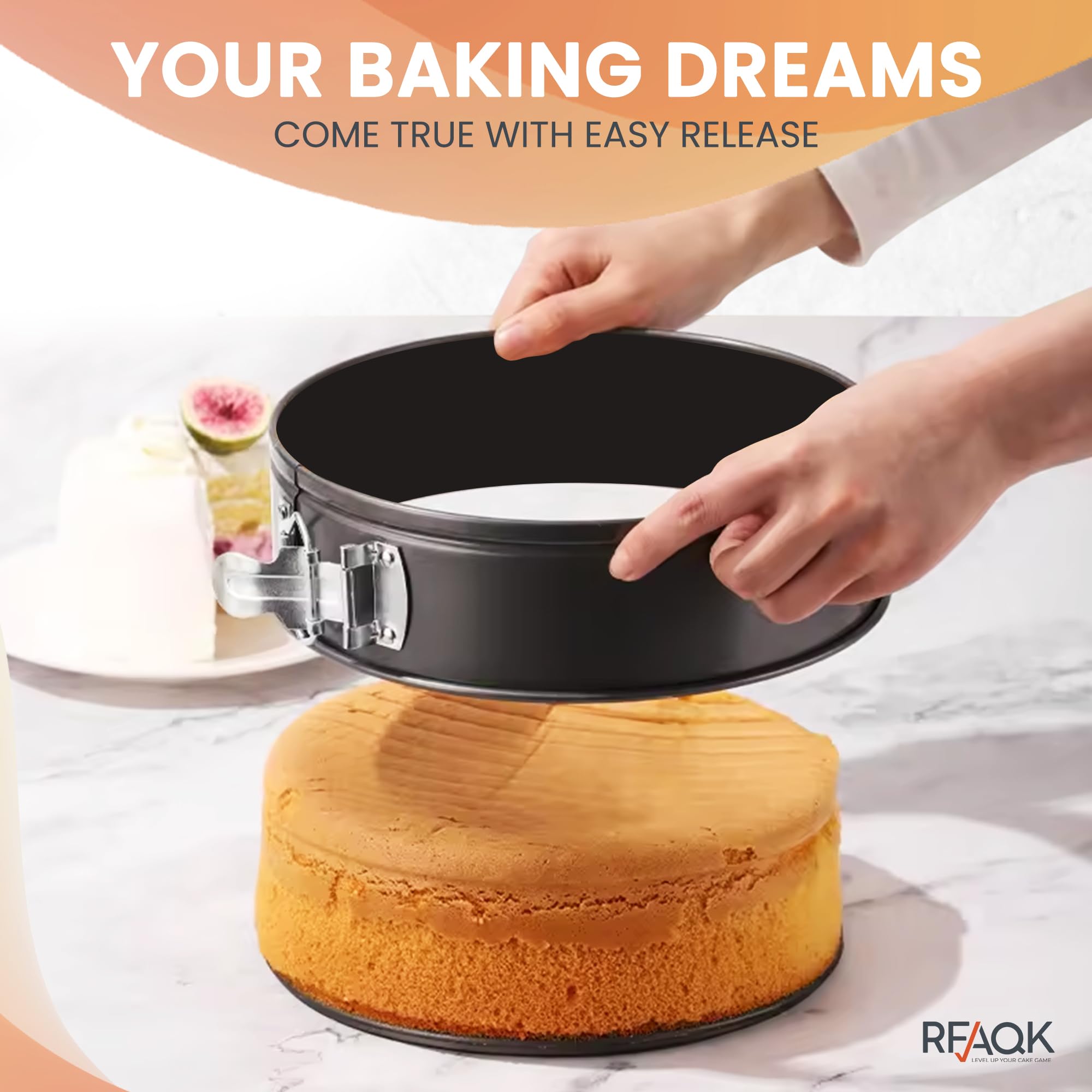 RFAQK Non-Stick 9 Inch Springform Pan - Spring form Pan for Cheesecake with Removable Bottom, Bonus Icing Spatula with 30 Pcs Parchment Paper & Recipe E-Book - Ideal for Baking Cakes, Pizzas, & More!