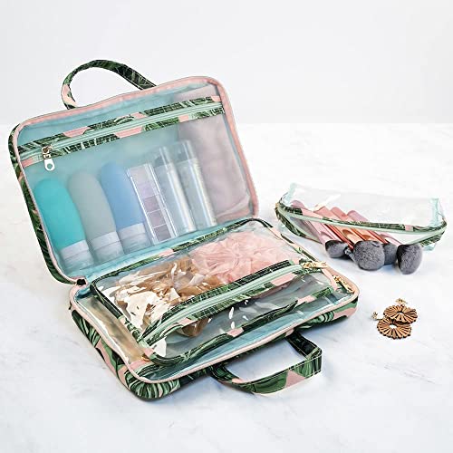 Conair Travel Makeup Bag, Large Toiletry and Cosmetic Bag with Internal Organizer, Perfect for Weekend Getaways or Long Vacations, Weekender Shape in Pink Palm Print