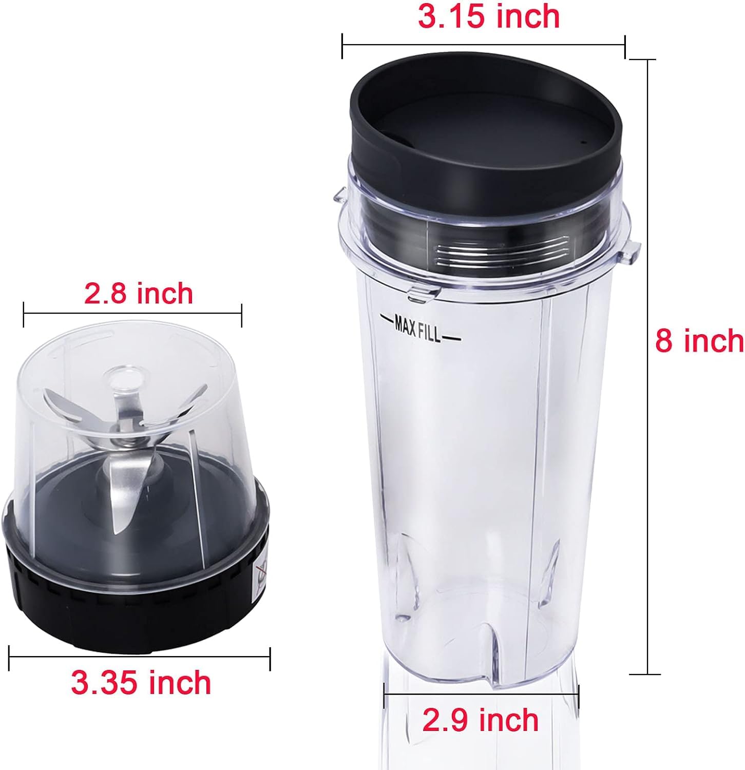 Replacement Parts Compatible with Nutri Ninja, Blender Blade 6 Fins and 2 Pcs 16oz Single Serve Blender Cup Set Compatible with Ninja BL660 BL740 BL770 BL780 BL771 BL772 BL773CO