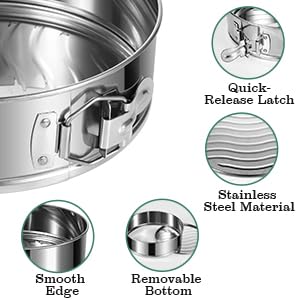 E-Gtong Springform Pan, Stainless Steel Springform Cake Pan, Leakproof & Nonstick Cheesecake Pan, 4" 7" 9" Round cake Pan with 50 Pcs Paper Liners and 7 Pcs Piping Tips
