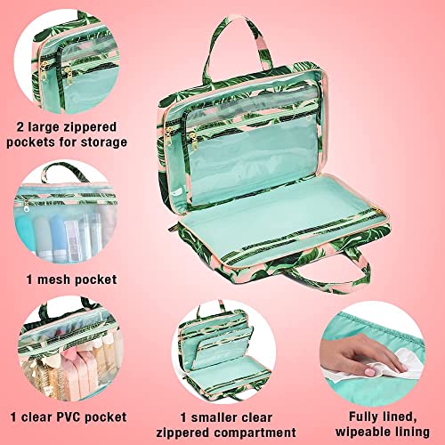 Conair Travel Makeup Bag, Large Toiletry and Cosmetic Bag with Internal Organizer, Perfect for Weekend Getaways or Long Vacations, Weekender Shape in Pink Palm Print