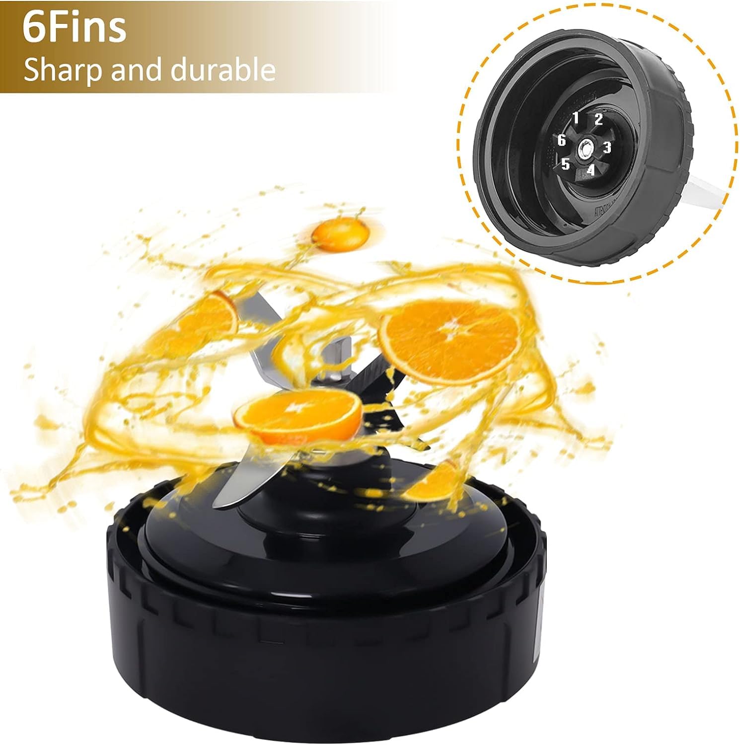 Replacement Parts Compatible with Nutri Ninja, Blender Blade 6 Fins and 2 Pcs 16oz Single Serve Blender Cup Set Compatible with Ninja BL660 BL740 BL770 BL780 BL771 BL772 BL773CO