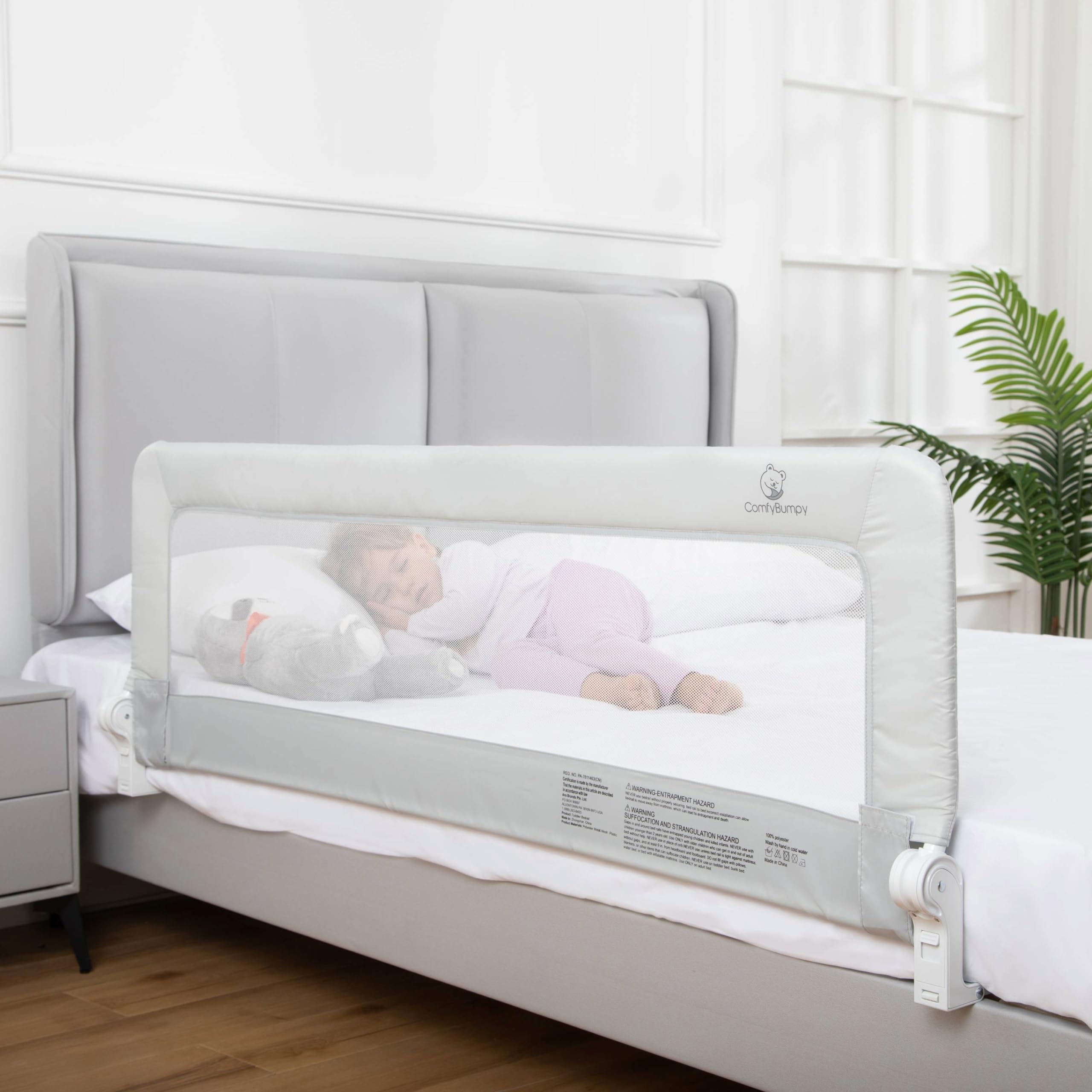 Bed Rail for Toddlers - Extra Long Toddler Bedrail Guard for Kids Twin, Double, Full Size Queen & King Mattress - Baby Bed Rails for Children (Grey XL)