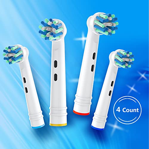 Replacement Toothbrush Heads Compatible with Braun Oral-B Electric Toothbrushes, 4pcs, Round Head Fits for CrossAction, Accessories for Vitality Plus