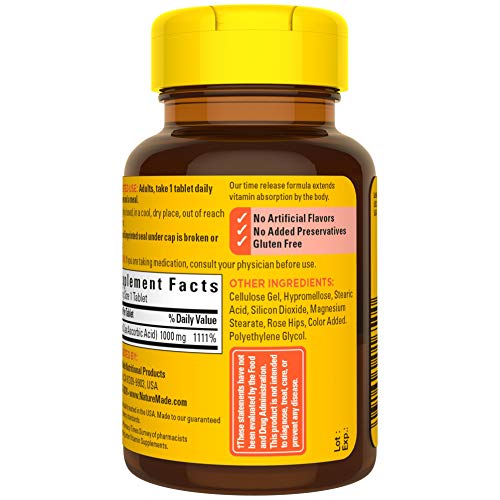 Nature Made Vitamin C 1000 mg Time Release Tablets with Rose Hips, 60 Count to Help Support the Immune System