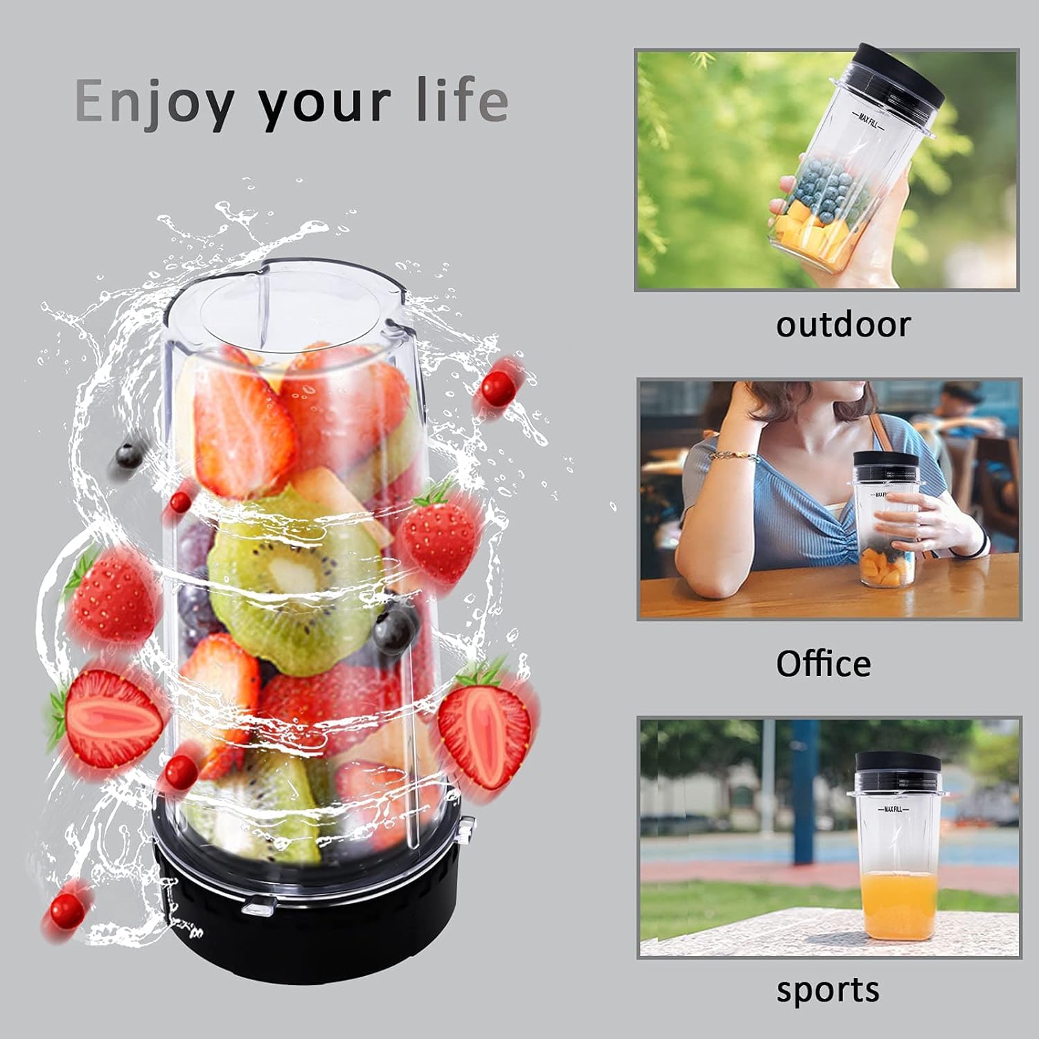 Replacement Parts Compatible with Nutri Ninja, Blender Blade 6 Fins and 2 Pcs 16oz Single Serve Blender Cup Set Compatible with Ninja BL660 BL740 BL770 BL780 BL771 BL772 BL773CO