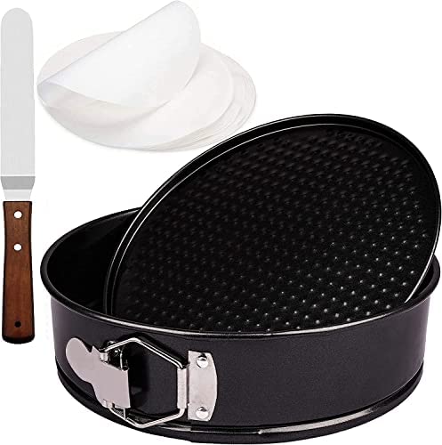 RFAQK Non-Stick 9 Inch Springform Pan - Spring form Pan for Cheesecake with Removable Bottom, Bonus Icing Spatula with 30 Pcs Parchment Paper & Recipe E-Book - Ideal for Baking Cakes, Pizzas, & More!