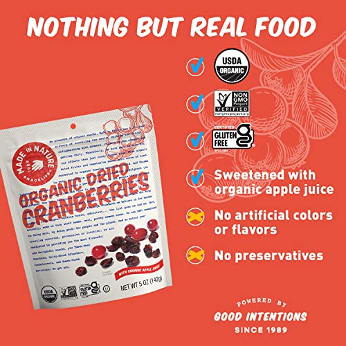 Made in Nature Organic Dried Fruit, Cranberries, 5oz Bags (6 Count) – Vegan, Non-GMO, Unsulfured