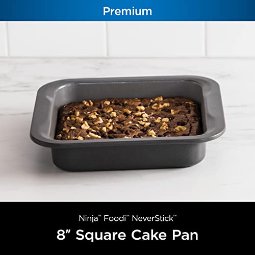 Ninja B30408 Foodi NeverStick Premium 8 inch Square Cake Pan, Nonstick, Oven Safe up to 500⁰F, Dishwasher Safe, Grey