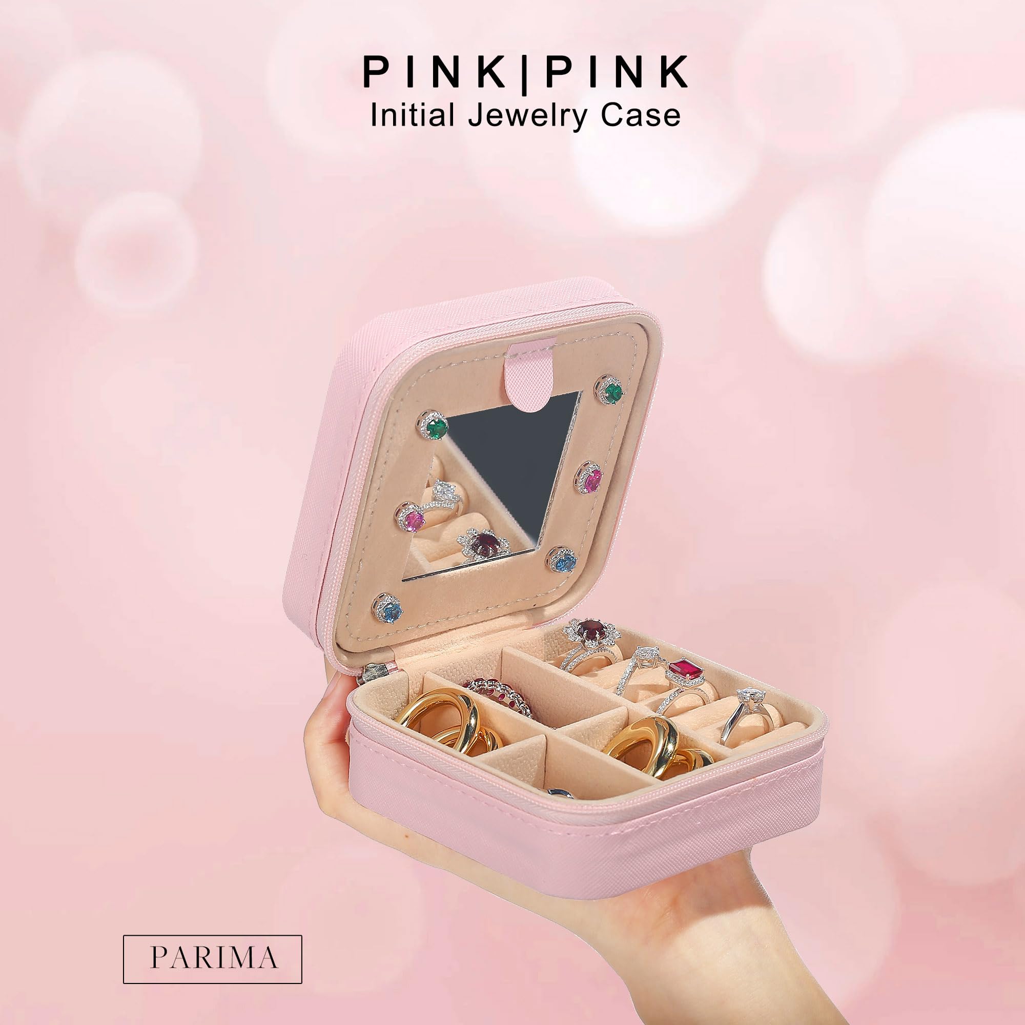Parima Birthday Gifts for Girls Jewelry Box - Teen Girl Gifts Trendy Stuff, Personalized Initial Jewelry Case Jewelry Box Jewelry Organizer with Mirror | Birthday Gifts for Teen Girls Stuff, Pink