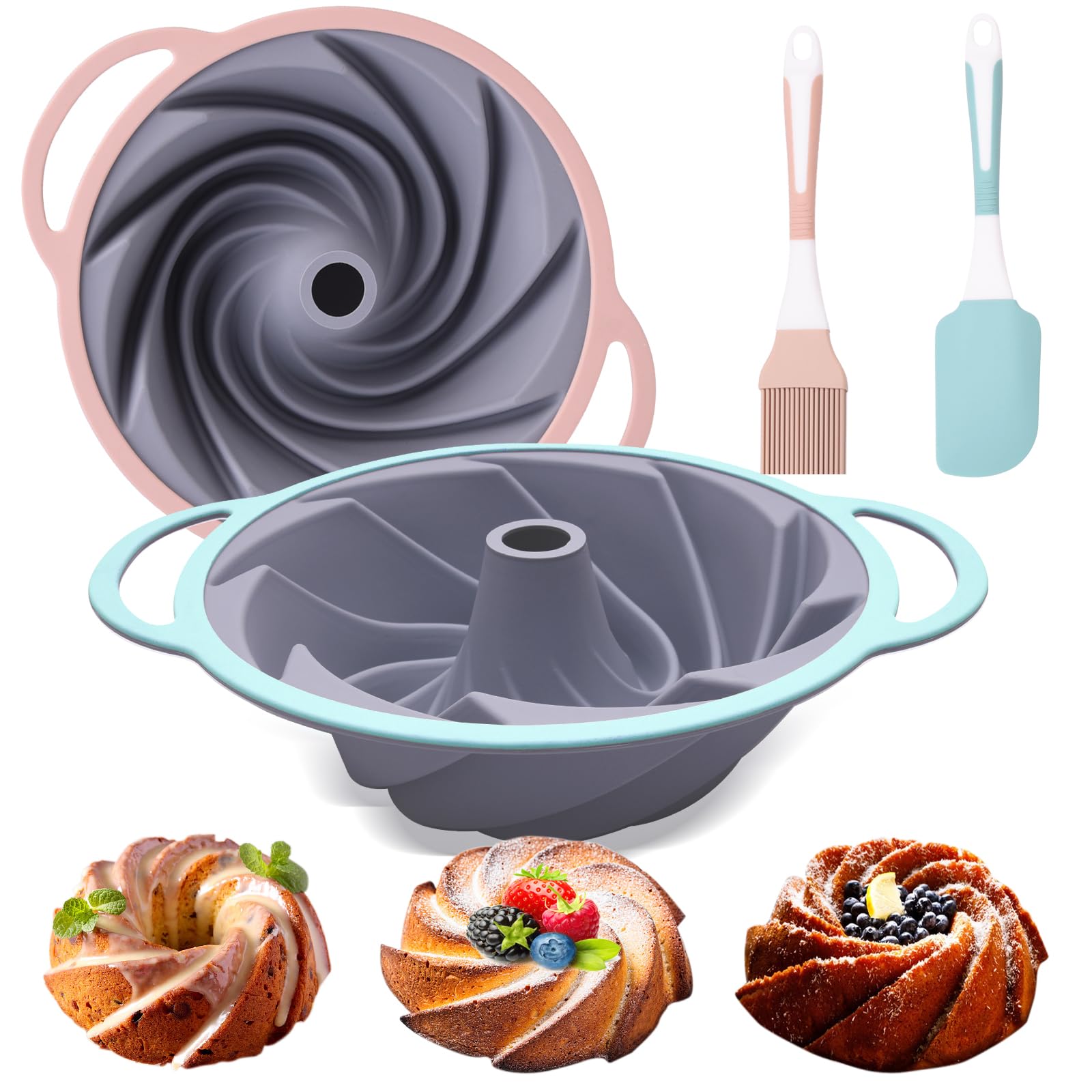 COOKSTYLE 2 Pack Bundt Cake Pan, 9 Inch Cake Pan, Bundt Cake Pans for Baking, Cake Pan for Buntelet, Brownie, Jello, Flan, Meatloaf