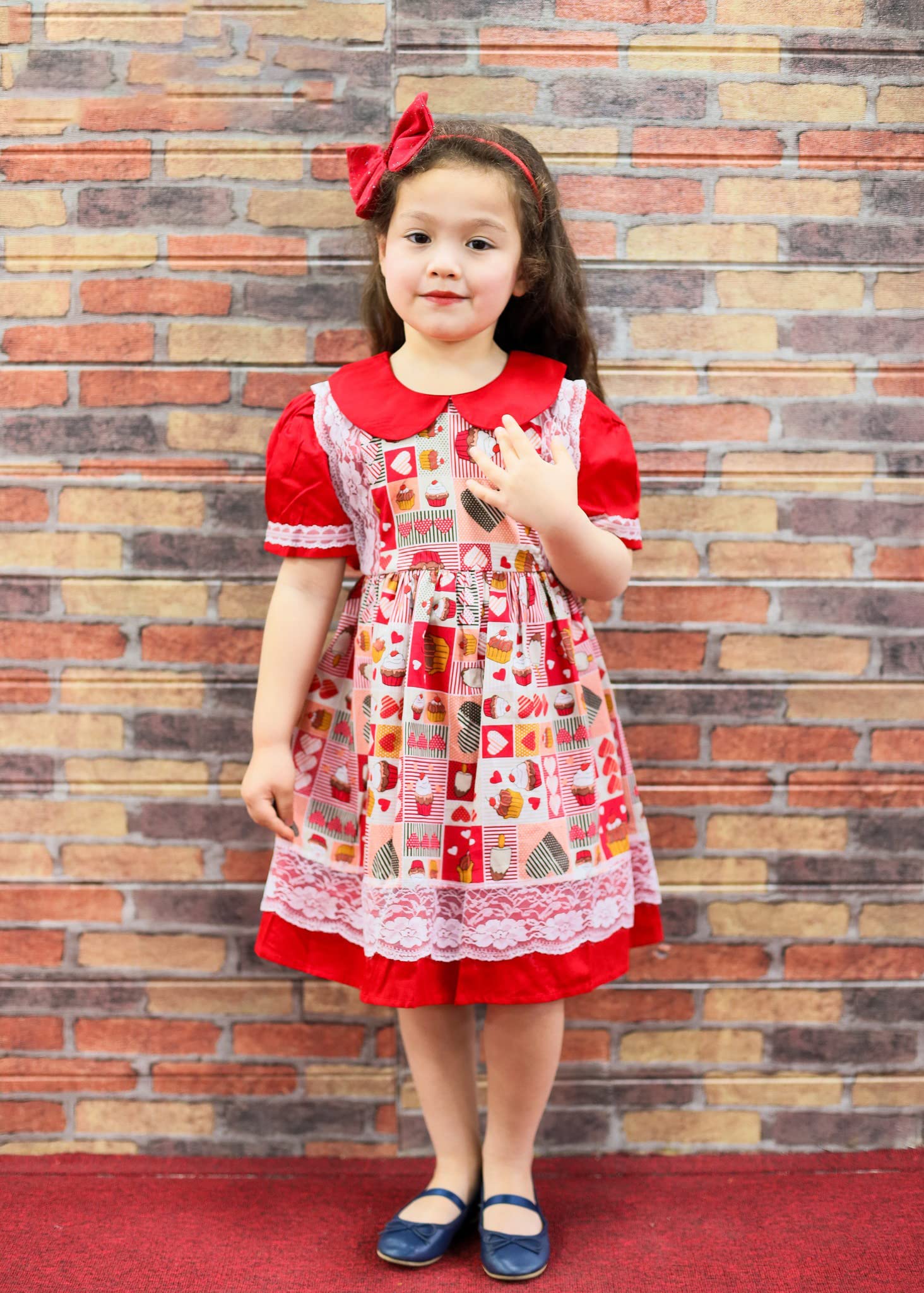 Toddler Girl Valentines Love Heart Cupcake Birthday Peter Pan Lace Dress 2T Red