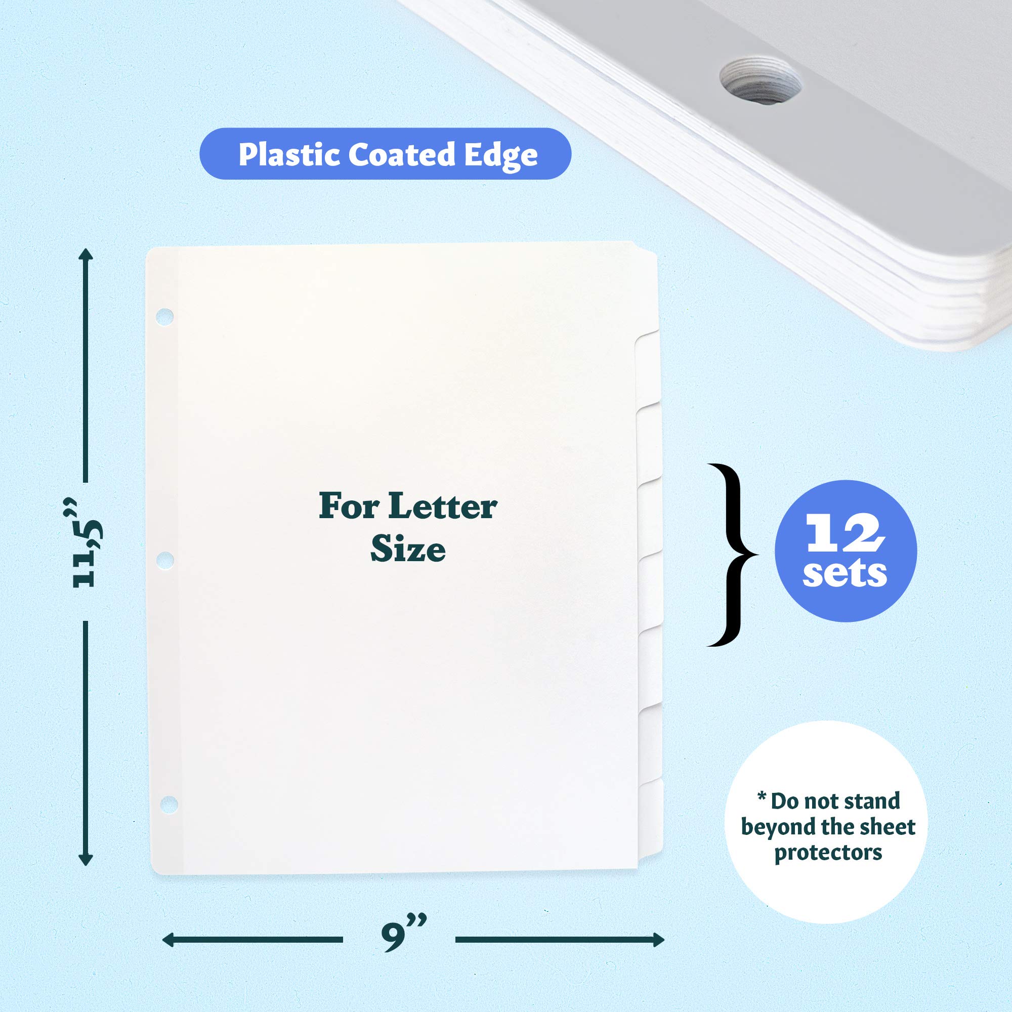 3 Ring Binder Dividers with Tabs - (12 Sets) x 8 Tab Dividers for 3 Ring Binders - White - Tabs for Binders - Binder Tabs - Page Dividers for 3 Ring Binder with Tabs - Tab Dividers // Paper Plan