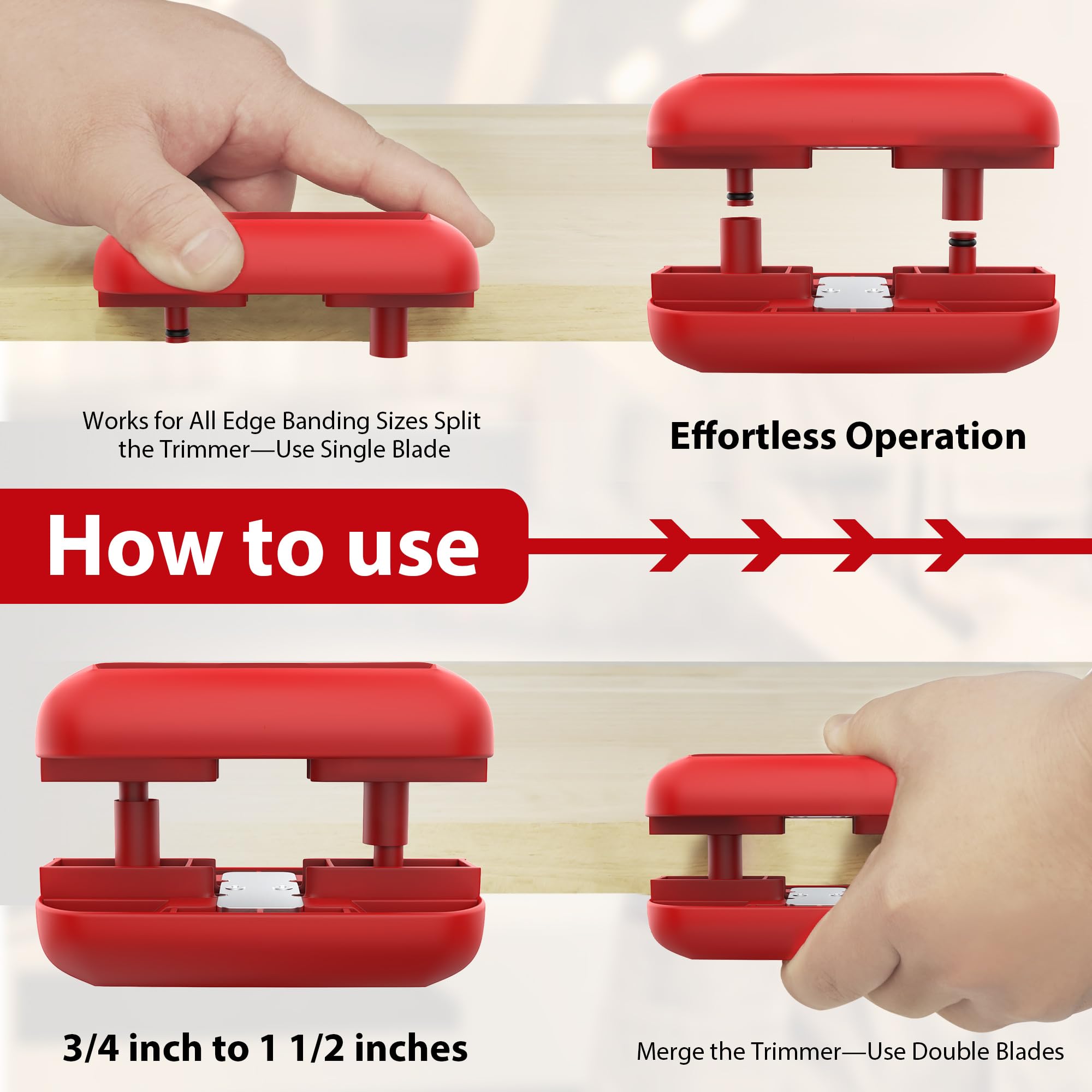 Edge Banding Trimmer for All Directions, Edge Trimmer with Tungsten Carbide Blades (1-Pack)