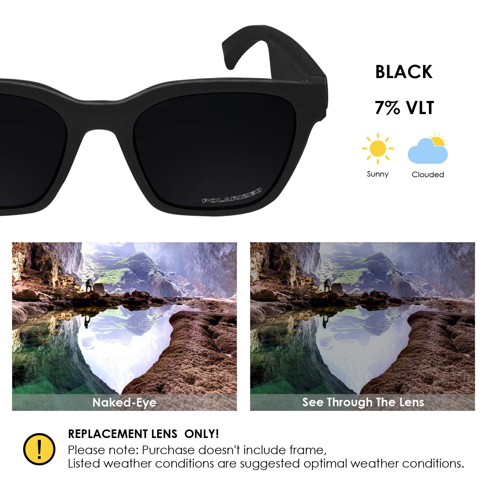 BLAZERBUCK Polycarbonate Polarized Replacement Lenses for BOSE Alto M/L BMD0006 Sunglasses - Black