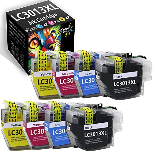 C P 8-Pack ColorPrint Compatible LC3013 Ink Cartridge High Yield for Brother LC3013XL LC-3013 XL LC3011 LC3011XL Work with MFC-J690DW MFC-J895DW MFC-J491DW MFC-J497DW Printer (2BK, 2C, 2M, 2Y), Cyan