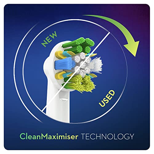Oral-B Floss Action Electric Toothbrush Head with CleanMaximiser Technology, Angled Bristles for Deeper Plaque Removal, Pack of 4, Green, White, Yellow