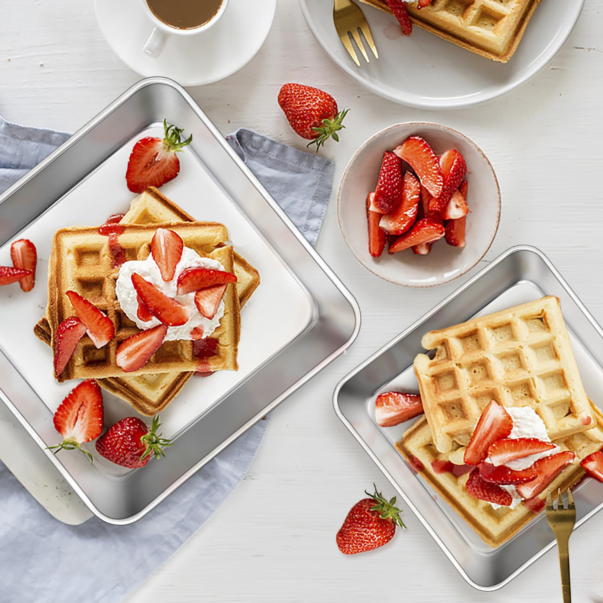 TeamFar Square Cake Pan, 6/8 / 9 Inch Stainless Steel Square Baking Pan for Cake Brownie Lasagna, Non-Toxic & Heavy Duty, One Piece Design & Deep Wall, Smooth & Dishwasher Safe β Set of 3