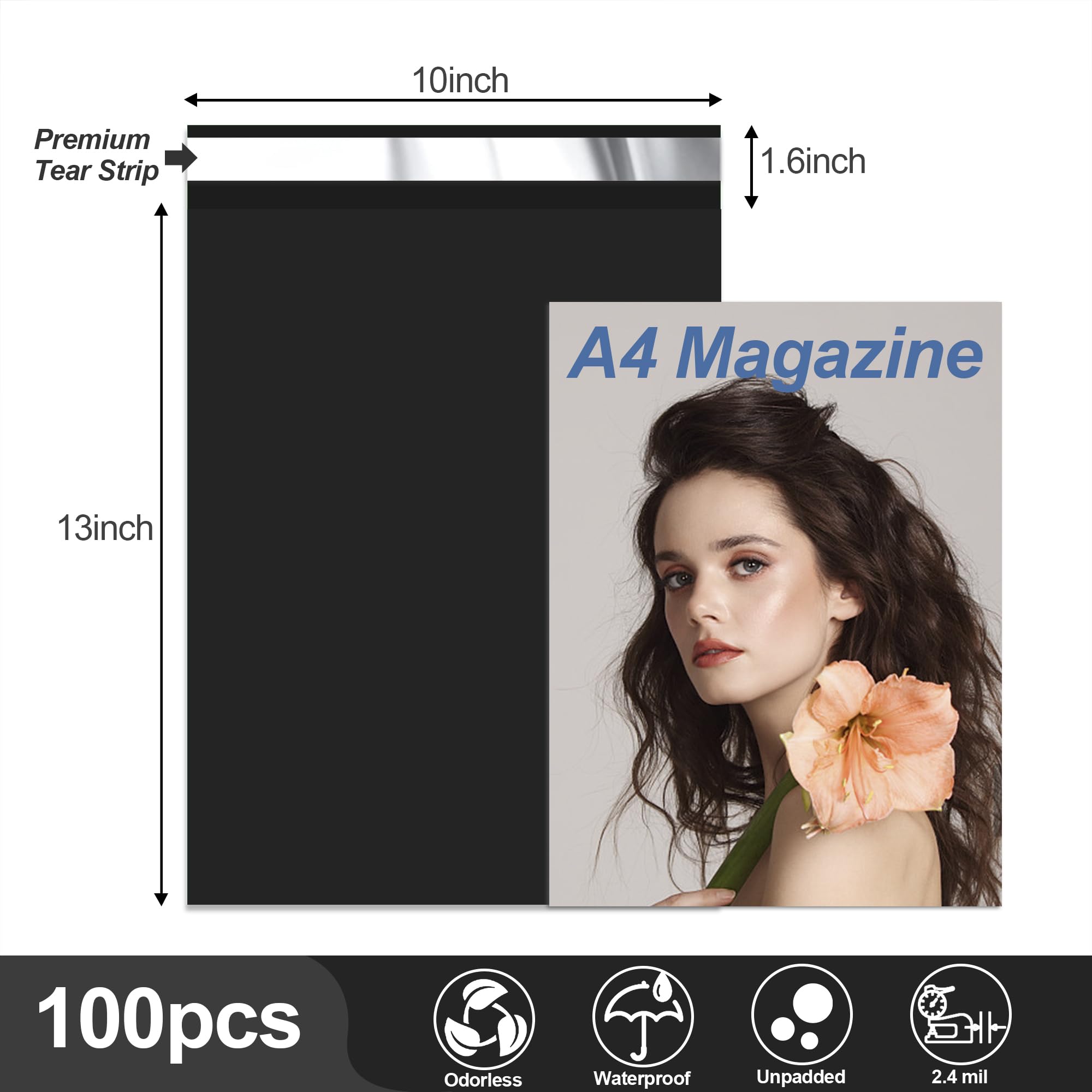 JinRuiKJ Thank You Poly Mailer 100 PCS Shipping Bags Black Envelopes with Self Adhesive, Waterproof and Tear-Proof Postal Bags, Chic Packaging Bags for Small Business, 10x13 Inches, Bulk