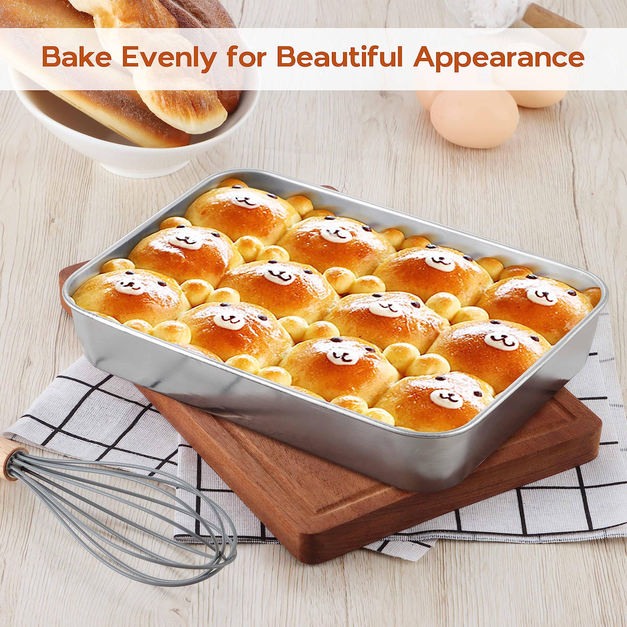 Onader 10⅜ x 8⅛ x 2 Inch Baking Pan with Lid 2 Pack Stainless Steel Lasagna Rectangular Cake Pan