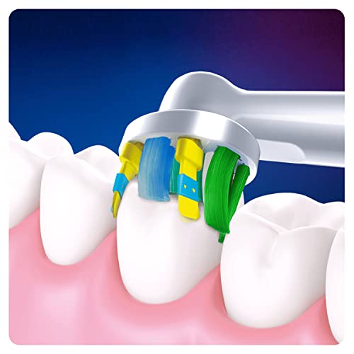 Oral-B Floss Action Electric Toothbrush Head with CleanMaximiser Technology, Angled Bristles for Deeper Plaque Removal, Pack of 4, Green, White, Yellow