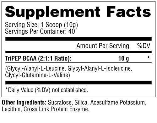 Metabolic Nutrition - TRIPEP - Tri-Peptide Branch Chain Amino Acid, BCAA Powder, Pre Intra Post Workout Supplement, Grape, 400 Grams (40 Servings)