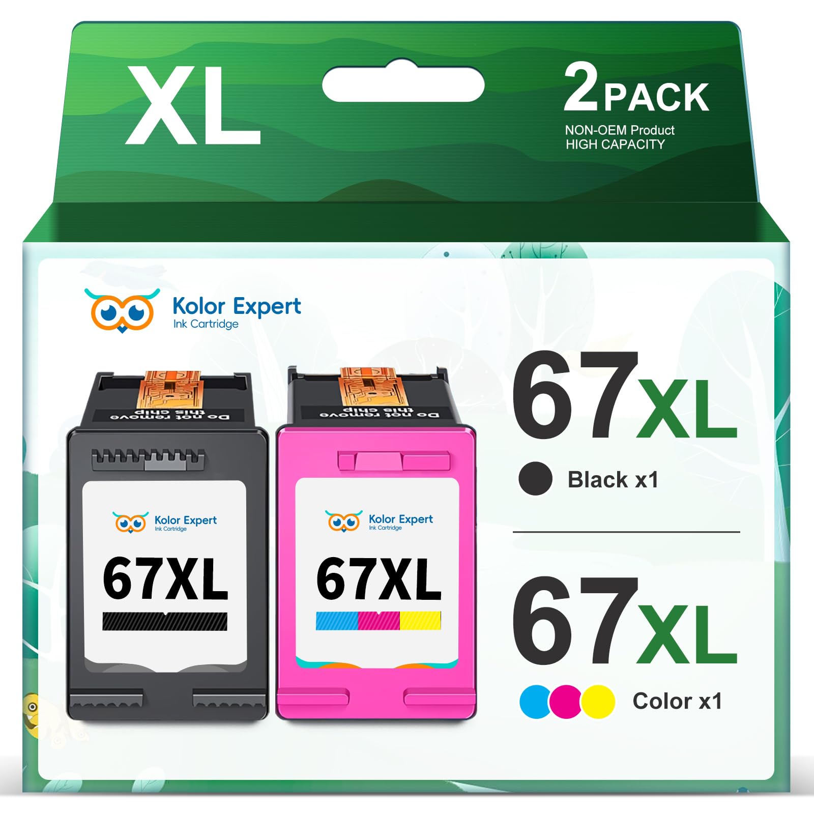 67XL Ink Cartridge Combo Pack Replacement for HP 67 67XL for DeskJet 2742 2755 Envy 6052 6055 6075 DeskJet Plus 4152 4155 4158 Printer (1 Black,1 Tri-Color)