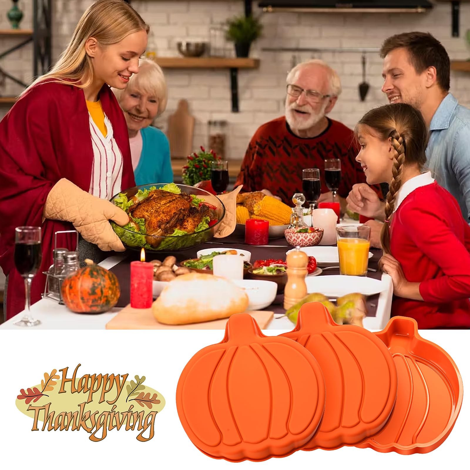 Dootafy Pumpkin Cake Pan 3 Pack Silicone Pumpkin Pancake Mold, 7 Inch Fall Cake Molds Pumpkin Layer Rainbow Baking Cake Pan for Halloween Thanksgiving