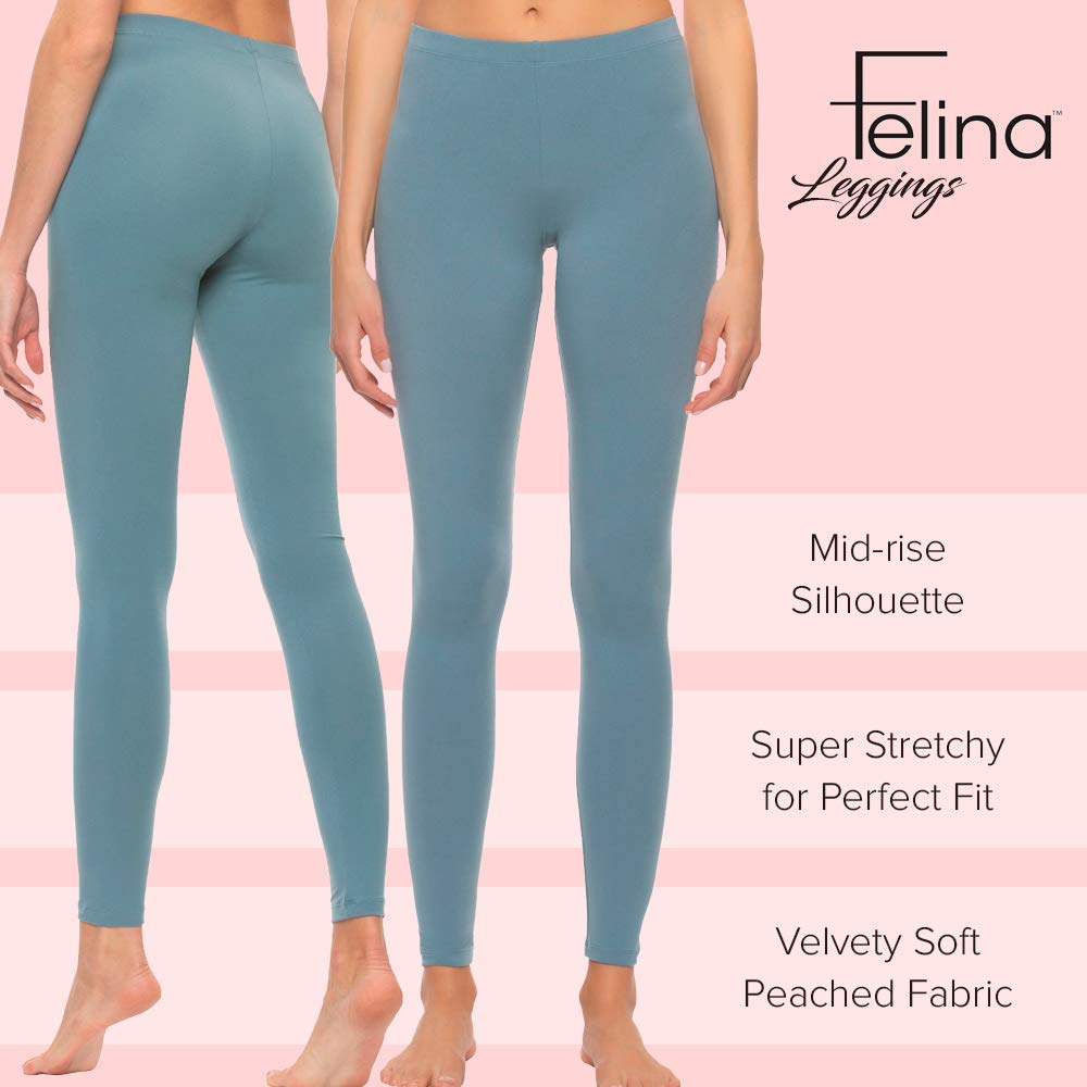 Felina | Velvety Soft Lightweight Style 2801 Leggings | Moisture Wicking | Yoga | 6 Pack (Small, Black)