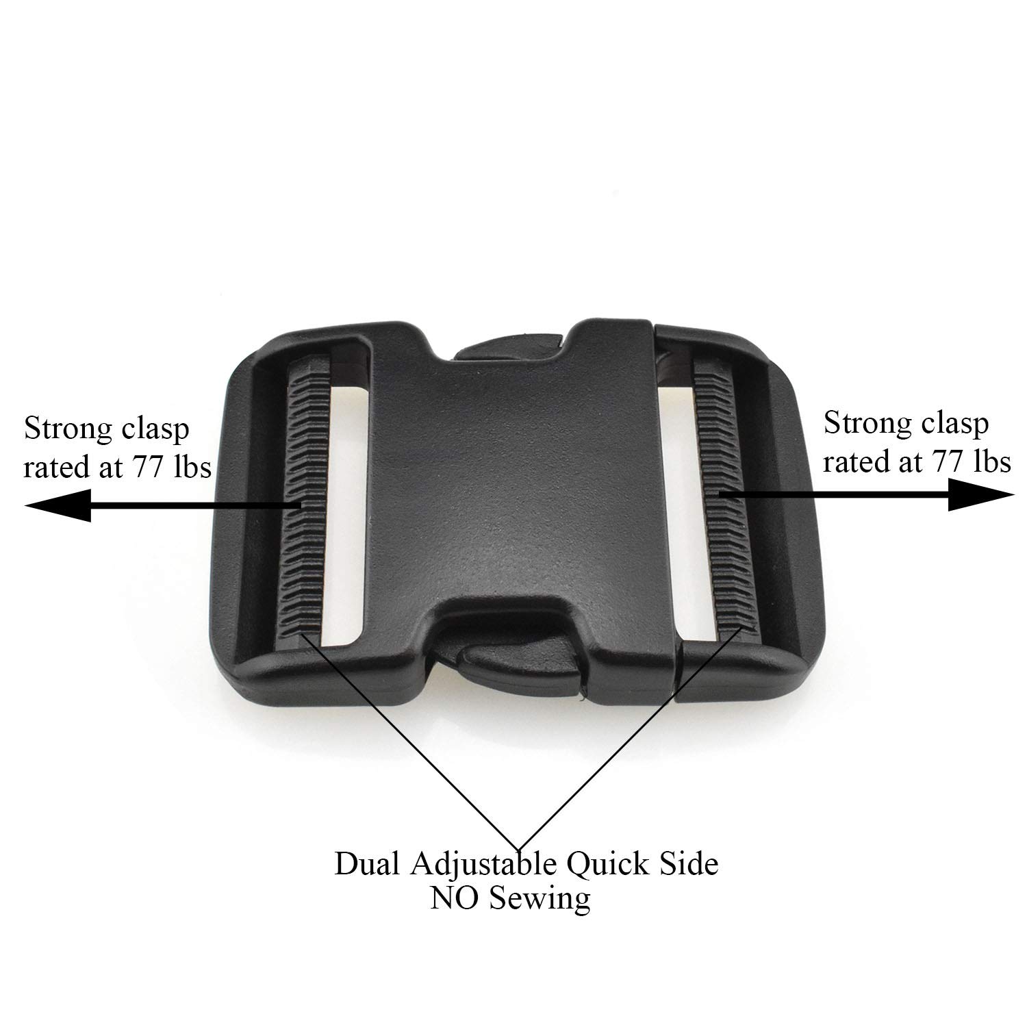 SGH Pro Extra Thick Military Grade Dual Adjustable Quick Side Release Buckles Clips Snaps 2" Wide 2 Pack No Sewing Heavy Duty Plastic Replacement for Nylon Strap Webbing Boat Cover Backpack Fanny Pack