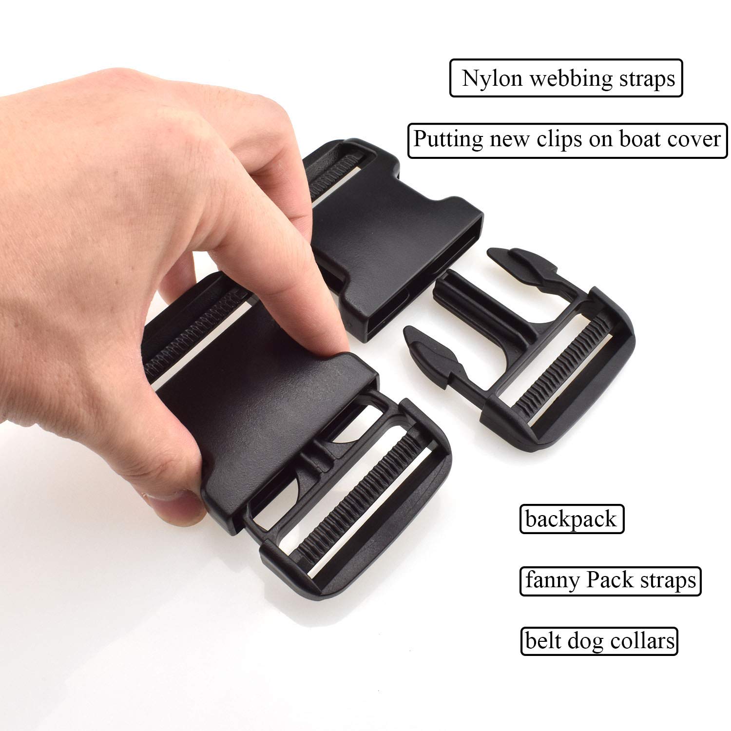 SGH Pro Extra Thick Military Grade Dual Adjustable Quick Side Release Buckles Clips Snaps 2" Wide 2 Pack No Sewing Heavy Duty Plastic Replacement for Nylon Strap Webbing Boat Cover Backpack Fanny Pack