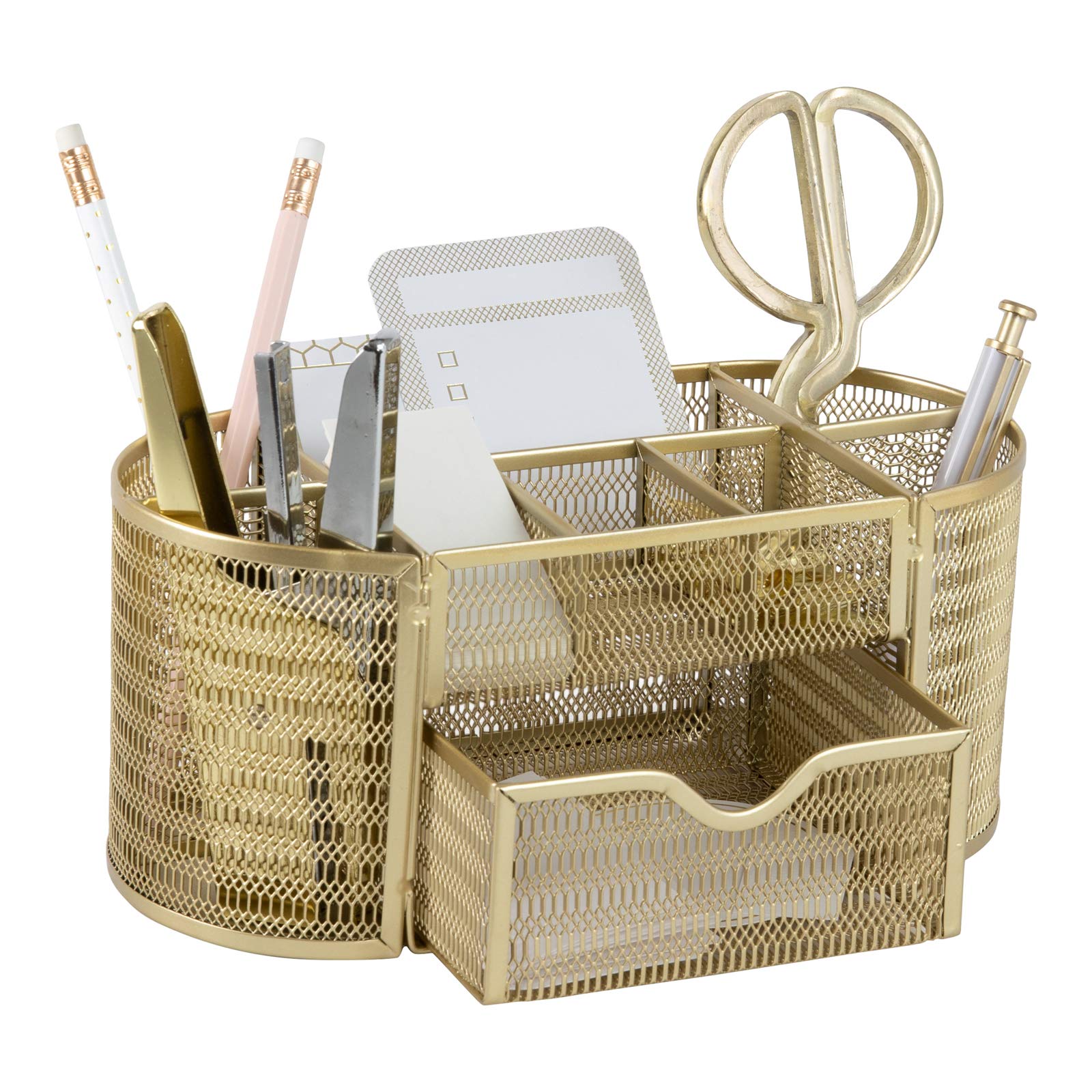 BLU MONACO Beautiful Gold Desk Organizer - Made of Metal with Gold Finish - Gold Desk Accessories - Storage for Paper and Office Supplies - Desk Organizer Gold - Storage for Home or Office