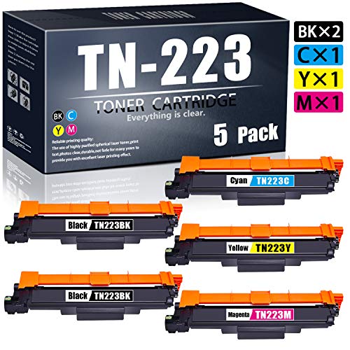 TN-223 Compatible TonerĀ Cartridge Replacement forĀ Brother TN-223/TN223BK TN223C TN223M TN223Y Ink Cartridge(5-Pack,2Black+1Cyan+1Yellow+1Magenta).